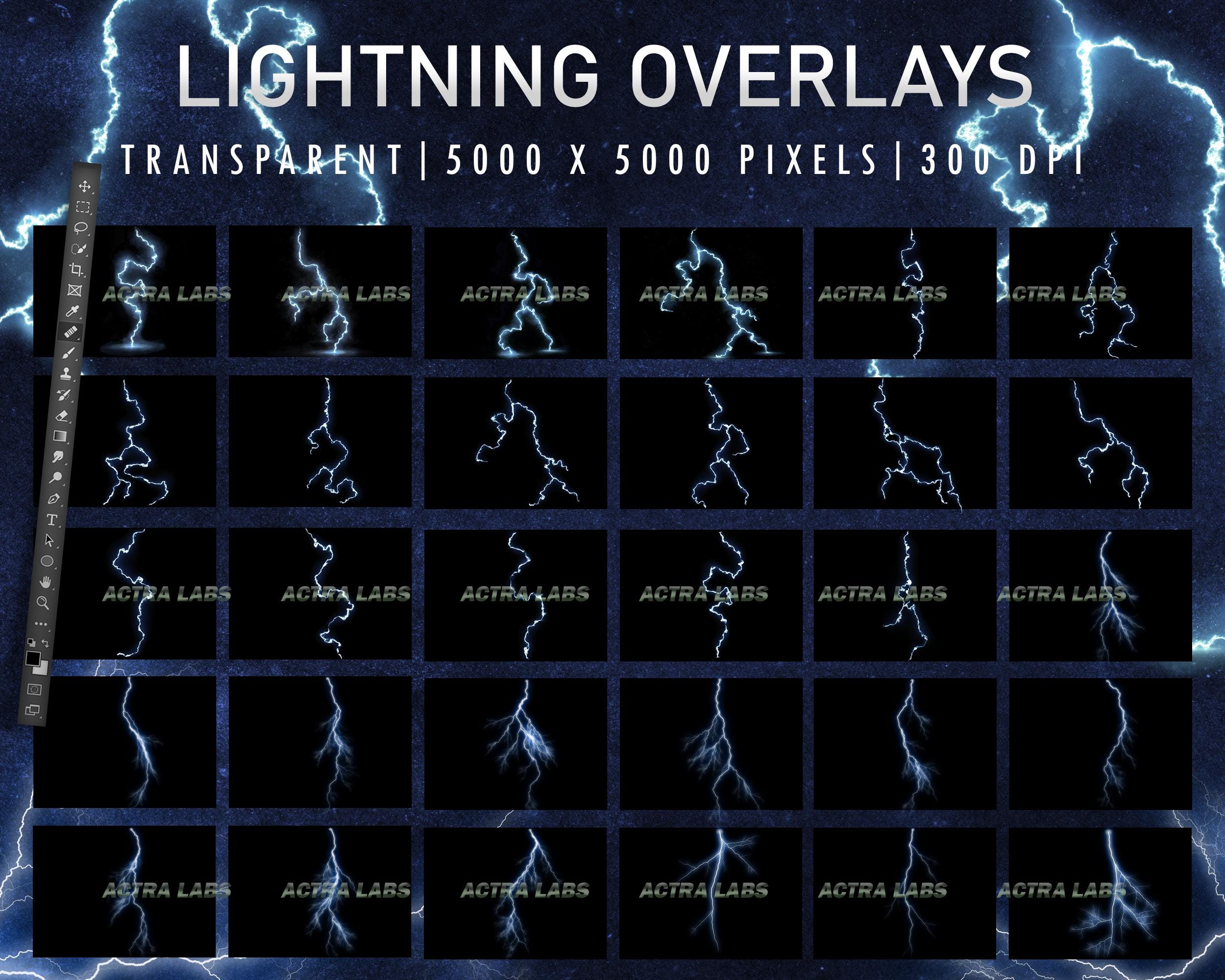 100 Lightning Photoshop Overlays , Realistic Lightning Effects, Transparent PNG, Lighting ...
