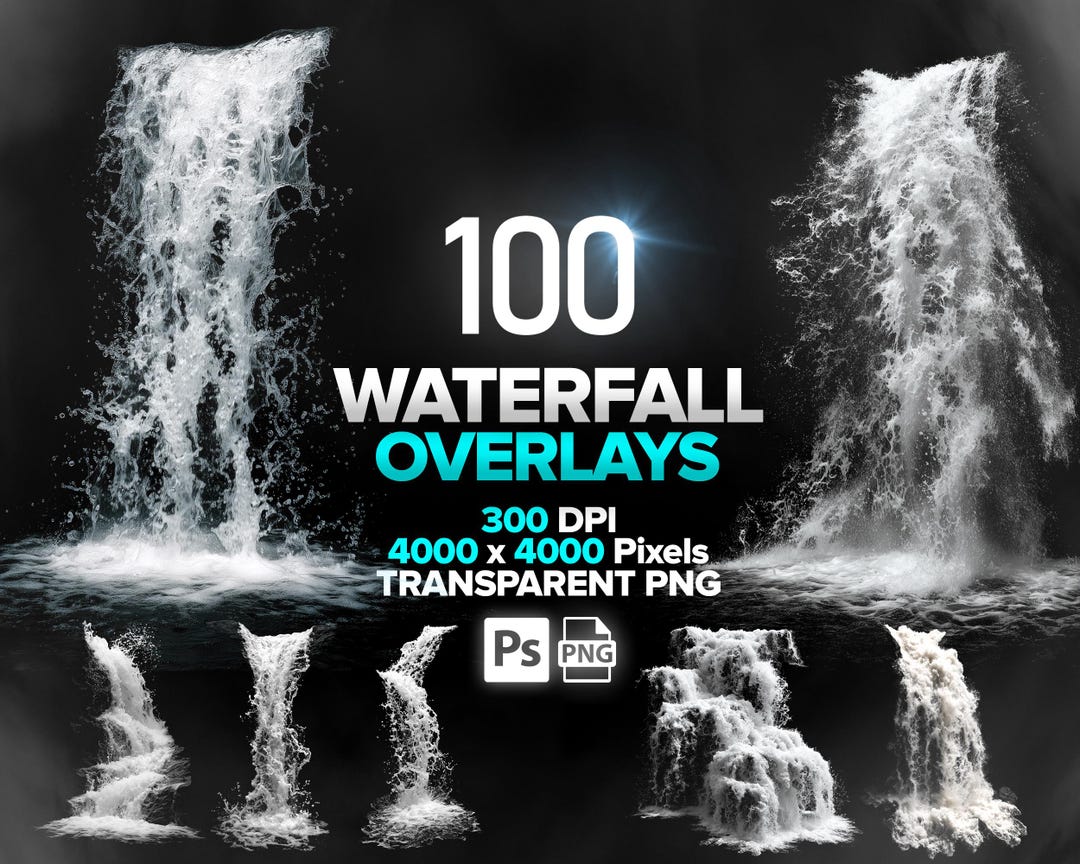 100 Waterfall Photoshop Overlays, Realistic Photo Overlays, Nature ...