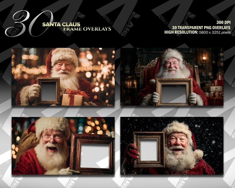 30 Santa Claus Holding Frame Digital Backdrop, Christmas Family Gift ...