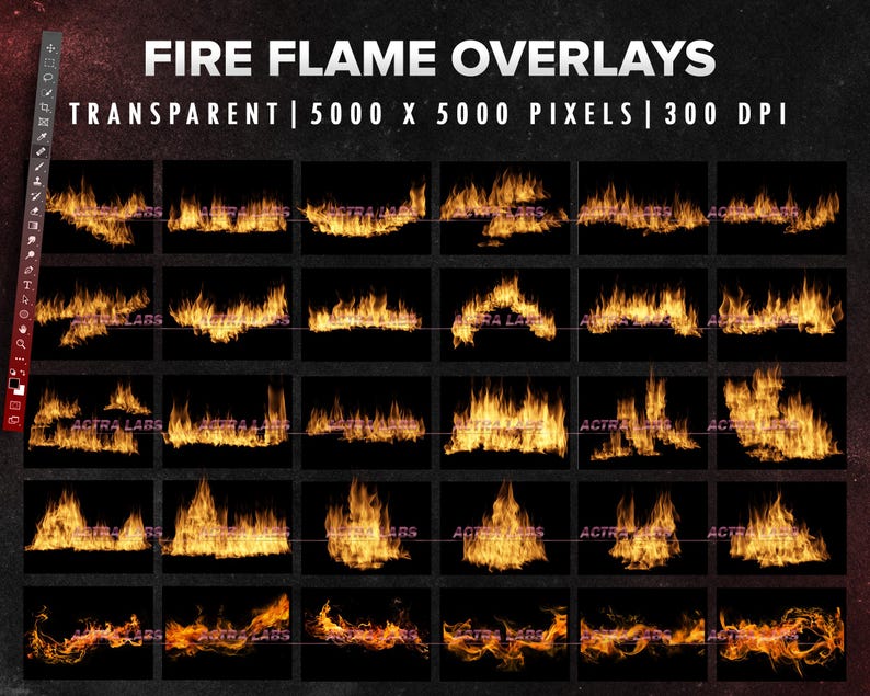 100 Fire Flame Photoshop Overlays, Realistic Digital Flames, PNG ...