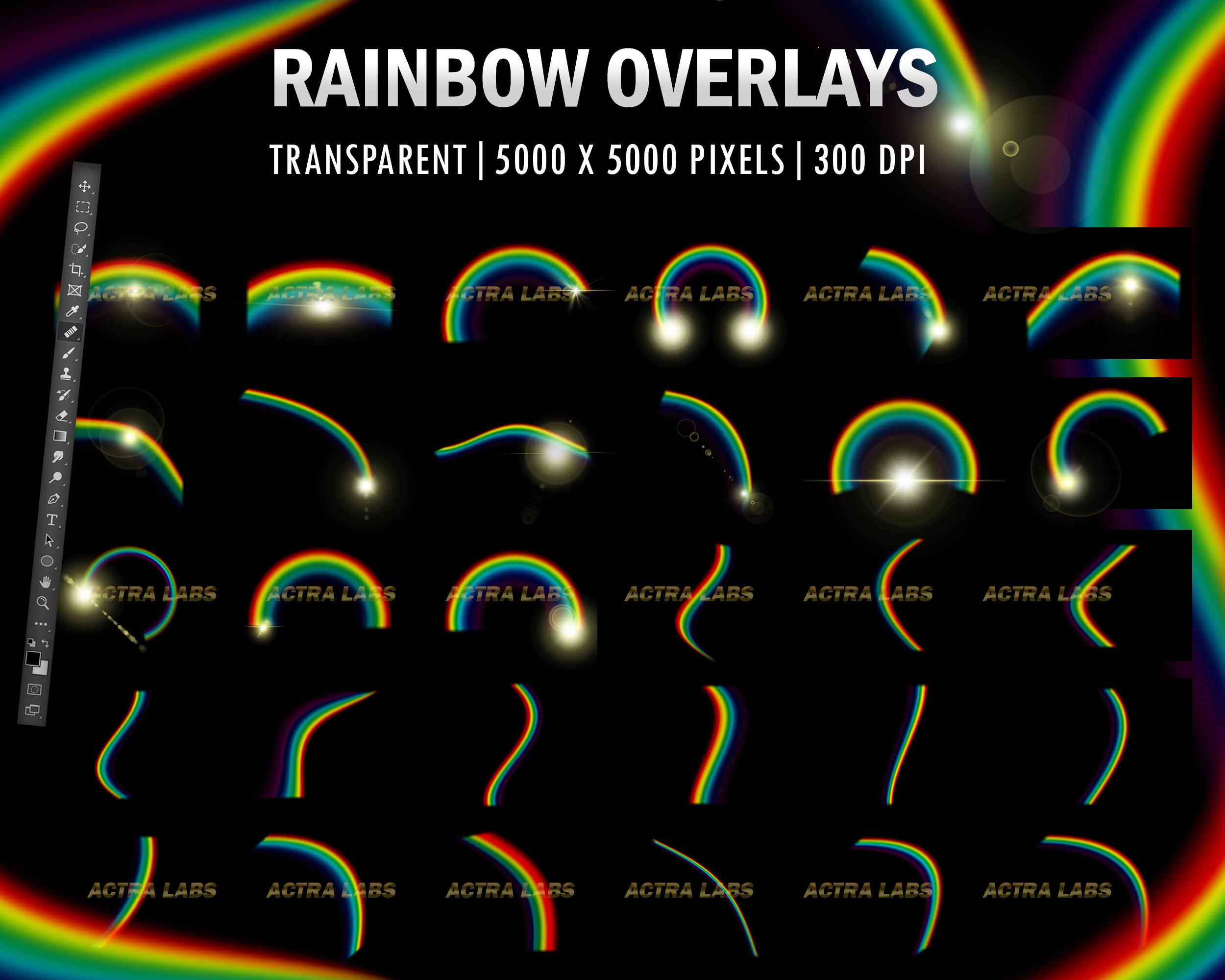 100 Rainbow Photoshop Overlays, Realistic Rainbow PNG Clipart, Rainbow ...