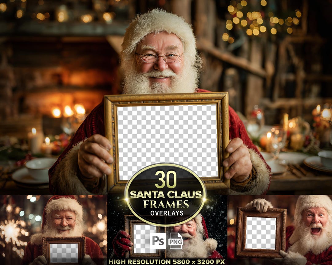 30 Santa Claus Holding Frame Digital Backdrop, Christmas Family Gift ...