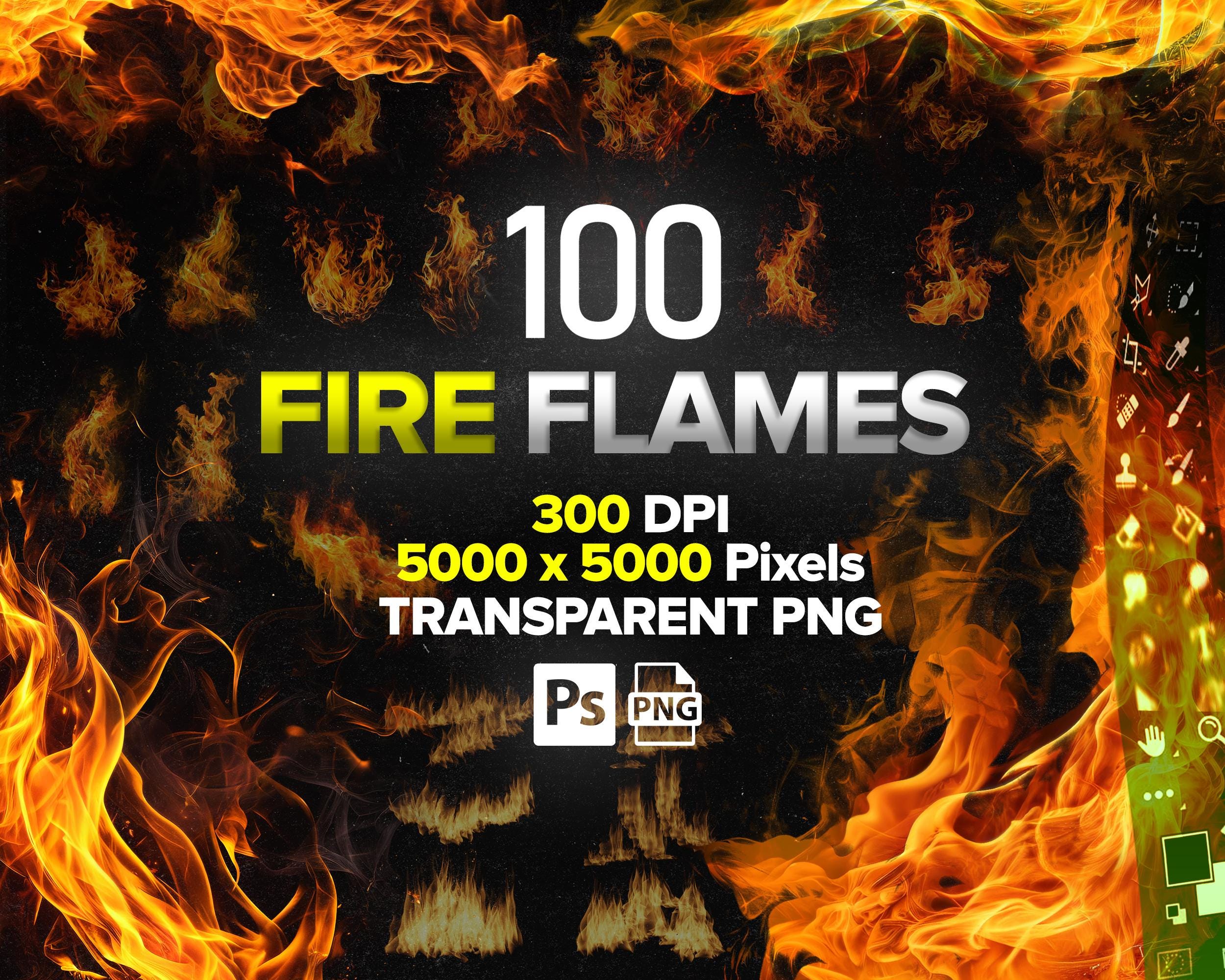 100 Fire Flame Photoshop Overlays, Realistic Digital Flames, PNG ...