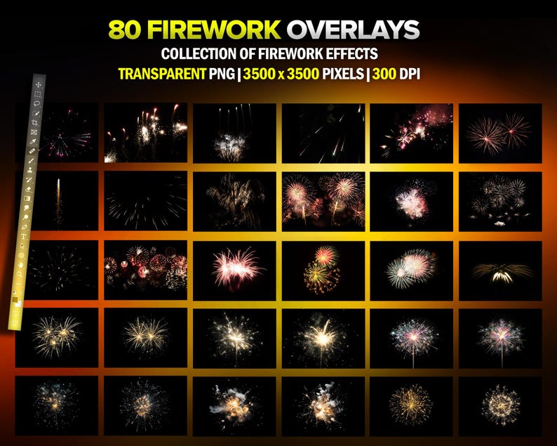 80 Fireworks Overlays, Photoshop Fireworks, Realistic Firework Display ...