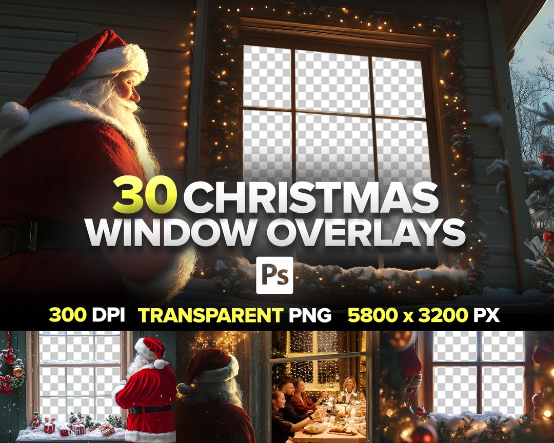 30 Christmas Window Overlay, Winter Window Panes, Snowy Backdrop ...