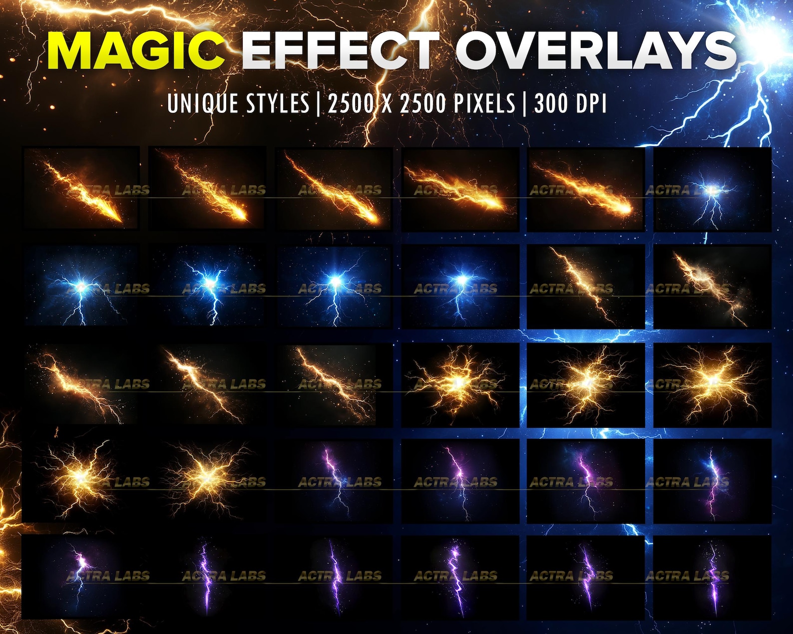 50 Magic Effects, Magic Energy Overlays, Lightning Bolts PNG, Sparks ...