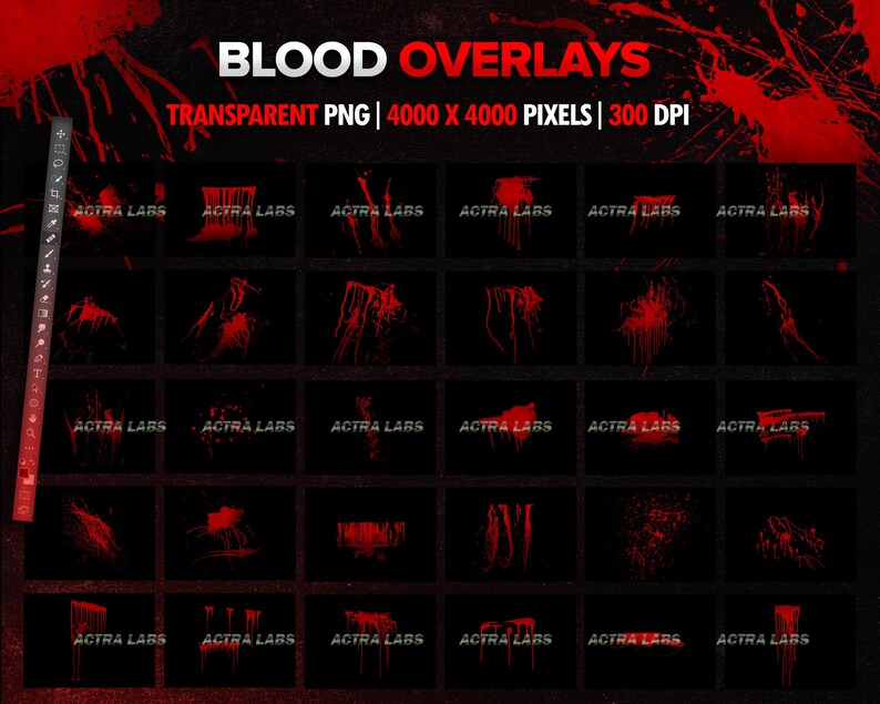 100 Blood Photoshop Overlays, Transparent PNG, Blood Overlays, Horror ...