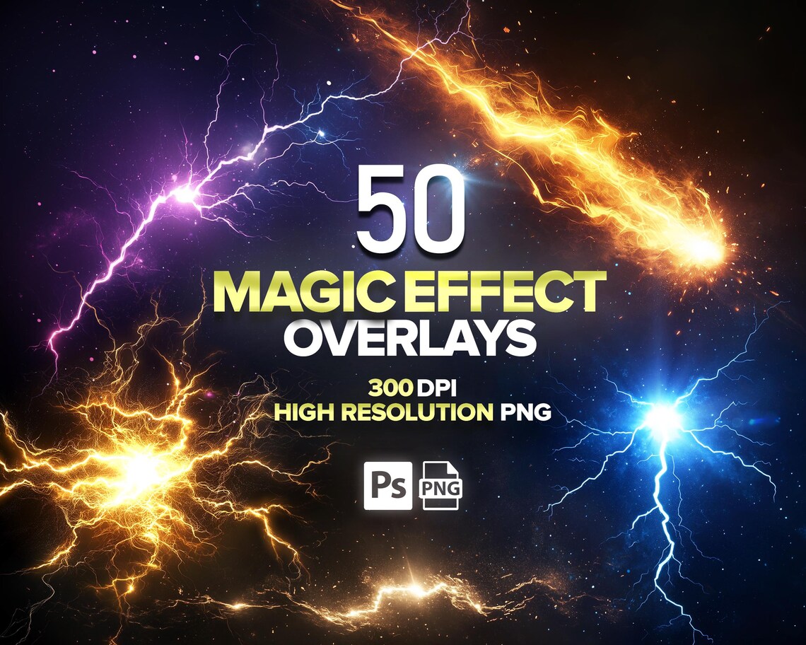 50 Magic Effects, Magic Energy Overlays, Lightning Bolts PNG, Sparks ...