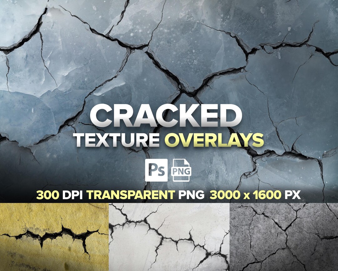 30 Cracked Texture Overlays, Transparent Cracks, Grunge Textures, Dry ...