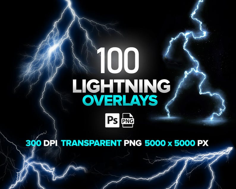 100 Lightning Photoshop Overlays , Realistic Lightning Effects ...