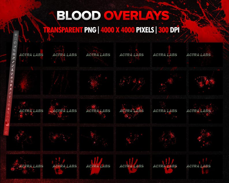 100 Blood Photoshop Overlays, Transparent PNG, Blood Overlays, Horror ...