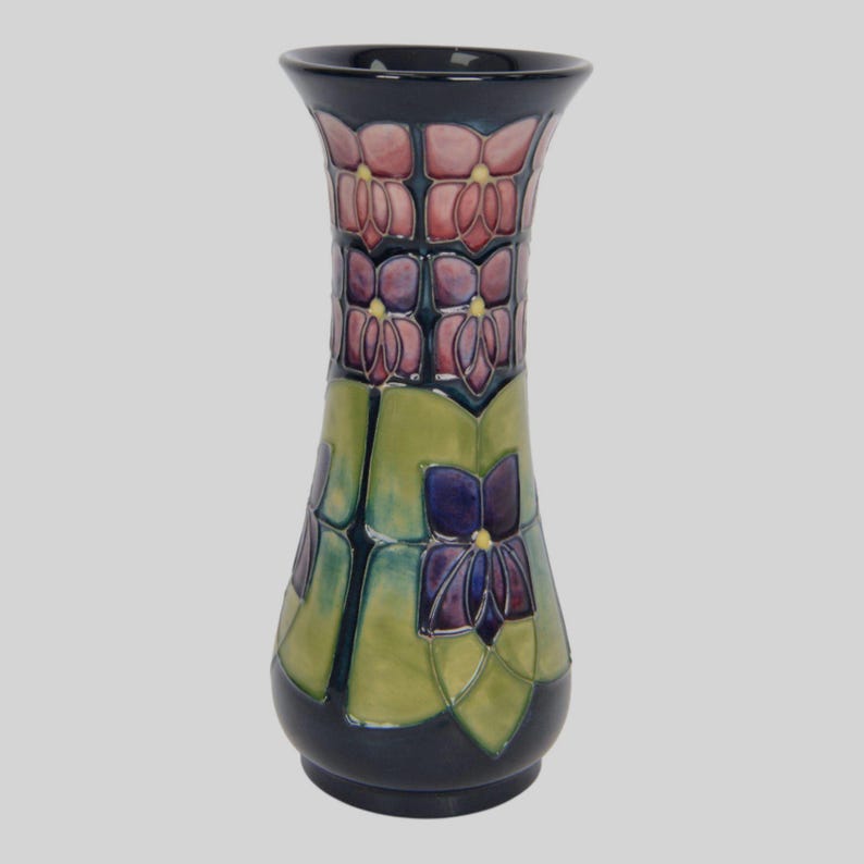 Moorcroft 21cm Slender Fluted Shaped Vase in Violets Design With ...