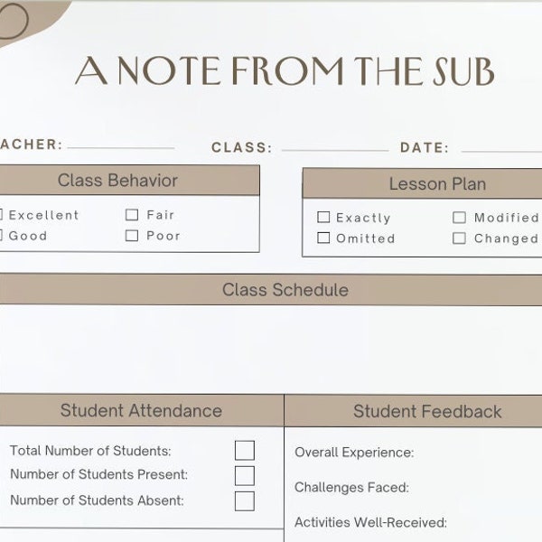 Substitute Note teacher Resource - Etsy
