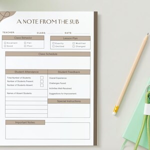 Substitute Note teacher Resource - Etsy