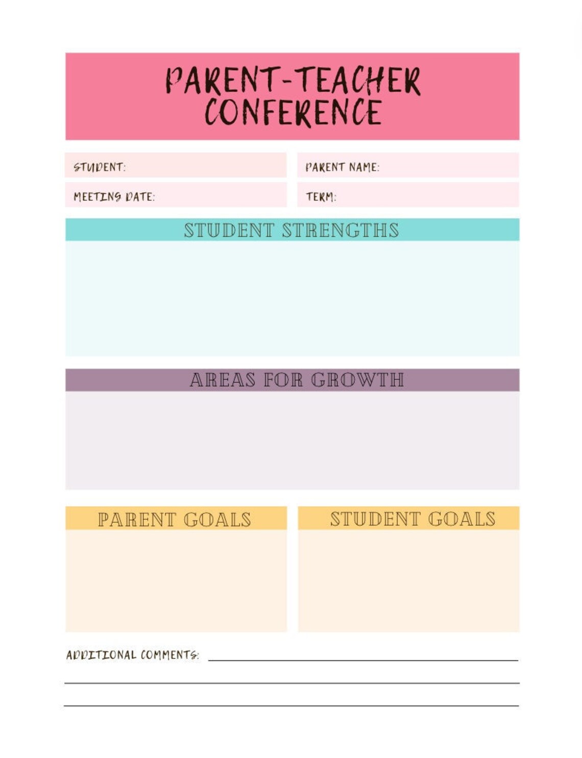Parent-teacher Conference Sheet - Etsy