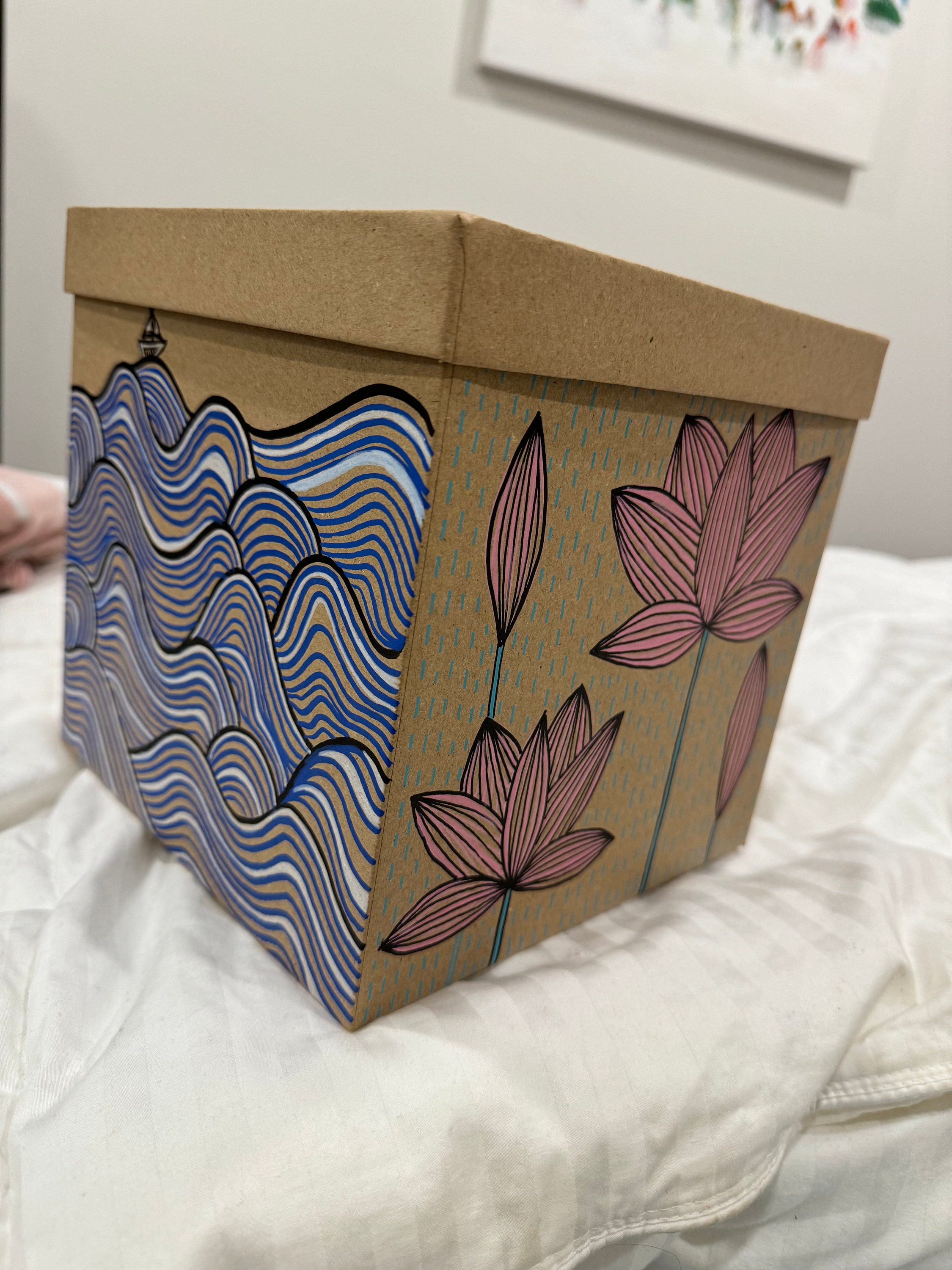 Cardboard Box With Hand Drawn Artwork - Etsy