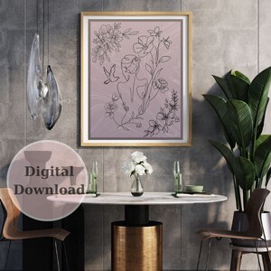 Boho Abstract Flower & Woman Body Silhouette Art Print - Modern Ebru ...
