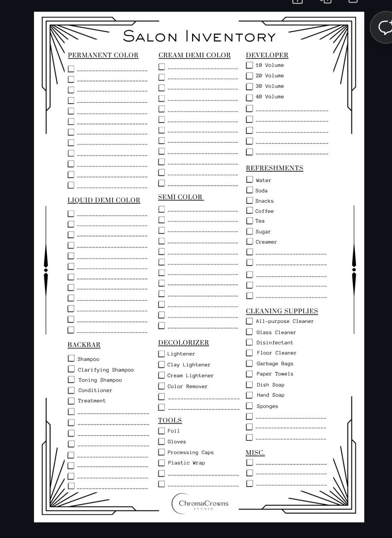 Hair Salon Inventory Shopping List A5 - Etsy