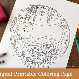 Coloring Page || Digital Download || Tropical || Jungle || Panther ...
