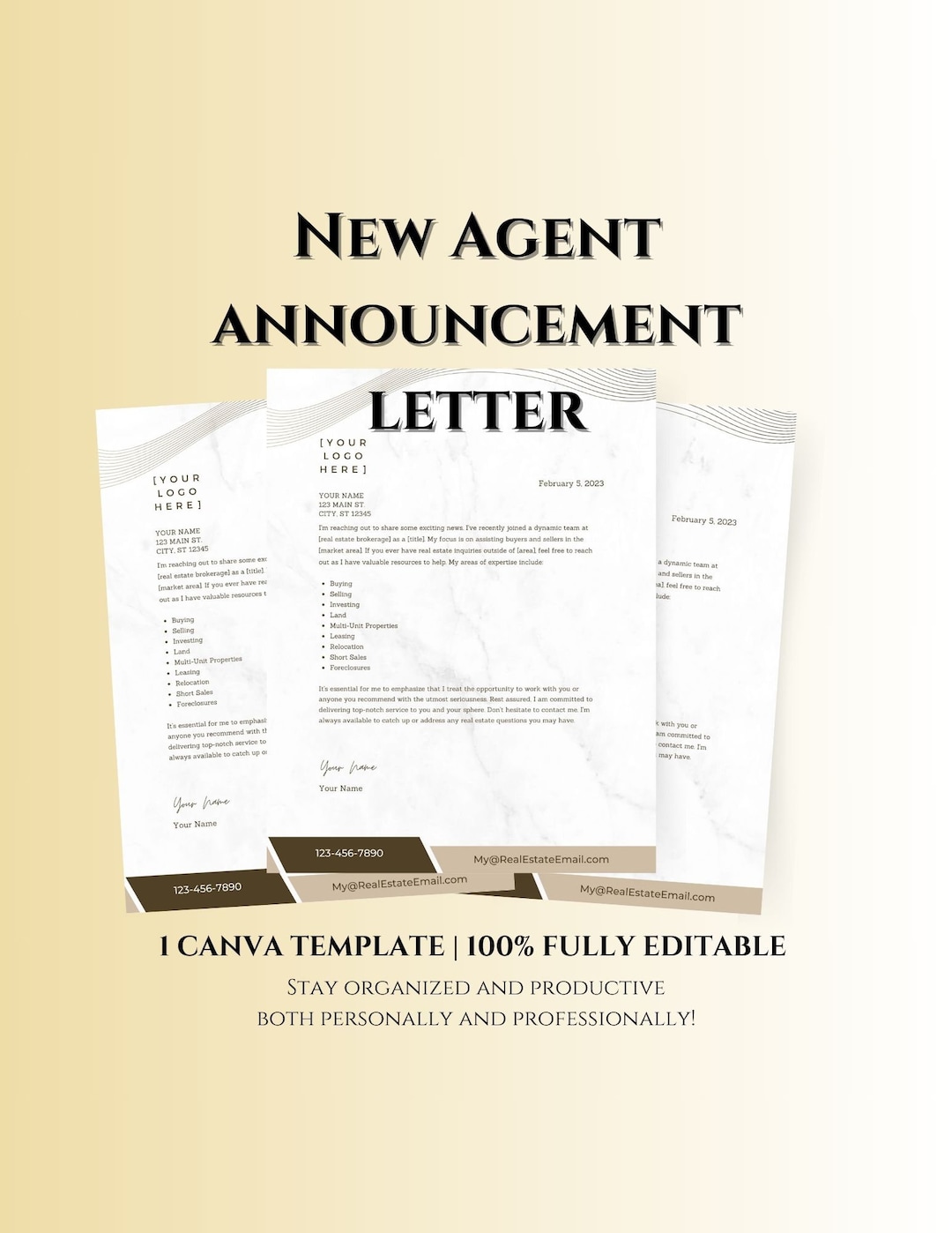New Agent Letter Canva Template Real Estate Letter Agent Announcement ...
