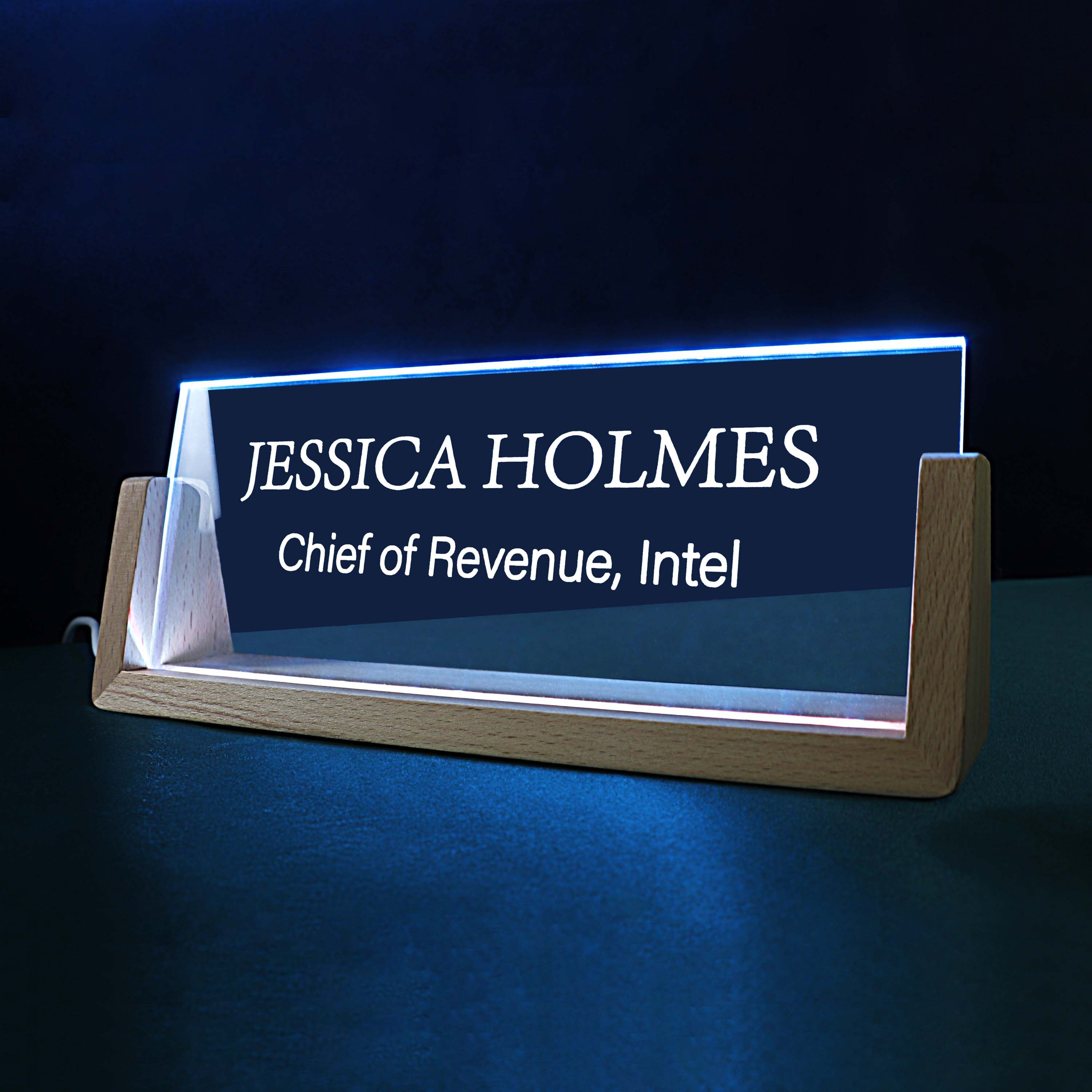 Personalized Desk Name Plate With Wooden Base, Lighted Acrylic ...