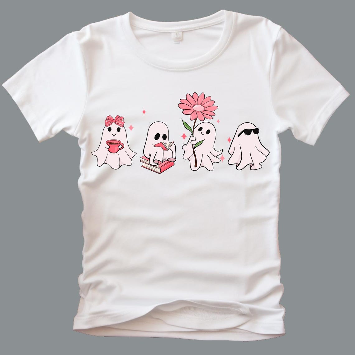 Pink Ghost Png, Ghost Collage PNG, Halloween Png, Cute Pink Reading ...
