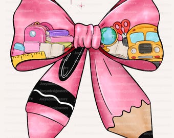 Pencil Bow PNG, Pink Crayon Bow PNG, Back to School Coquette PNG ...