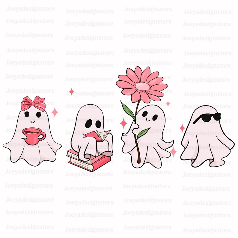 Pink Ghost Png, Ghost Collage PNG, Halloween Png, Cute Pink Reading ...