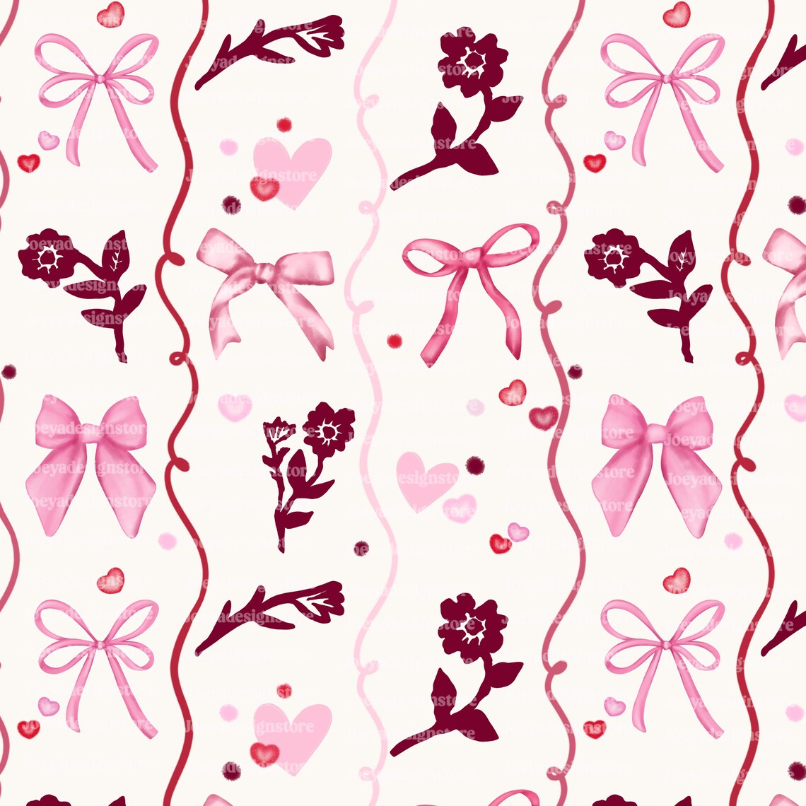 Valentine Bow Heart Seamless Pattern, Valentine Seamless Pattern ...