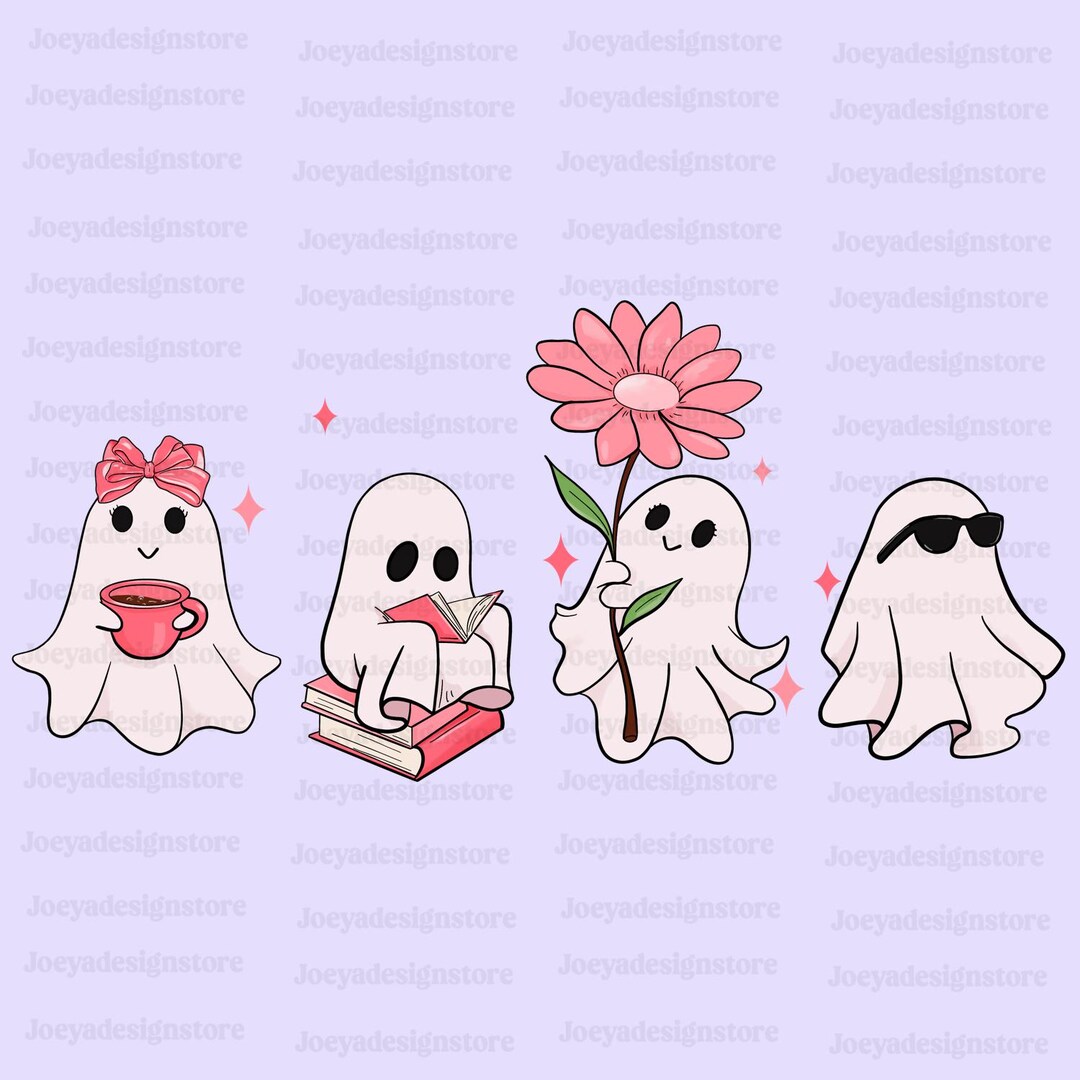 Pink Ghost Png, Ghost Collage PNG, Halloween Png, Cute Pink Reading ...
