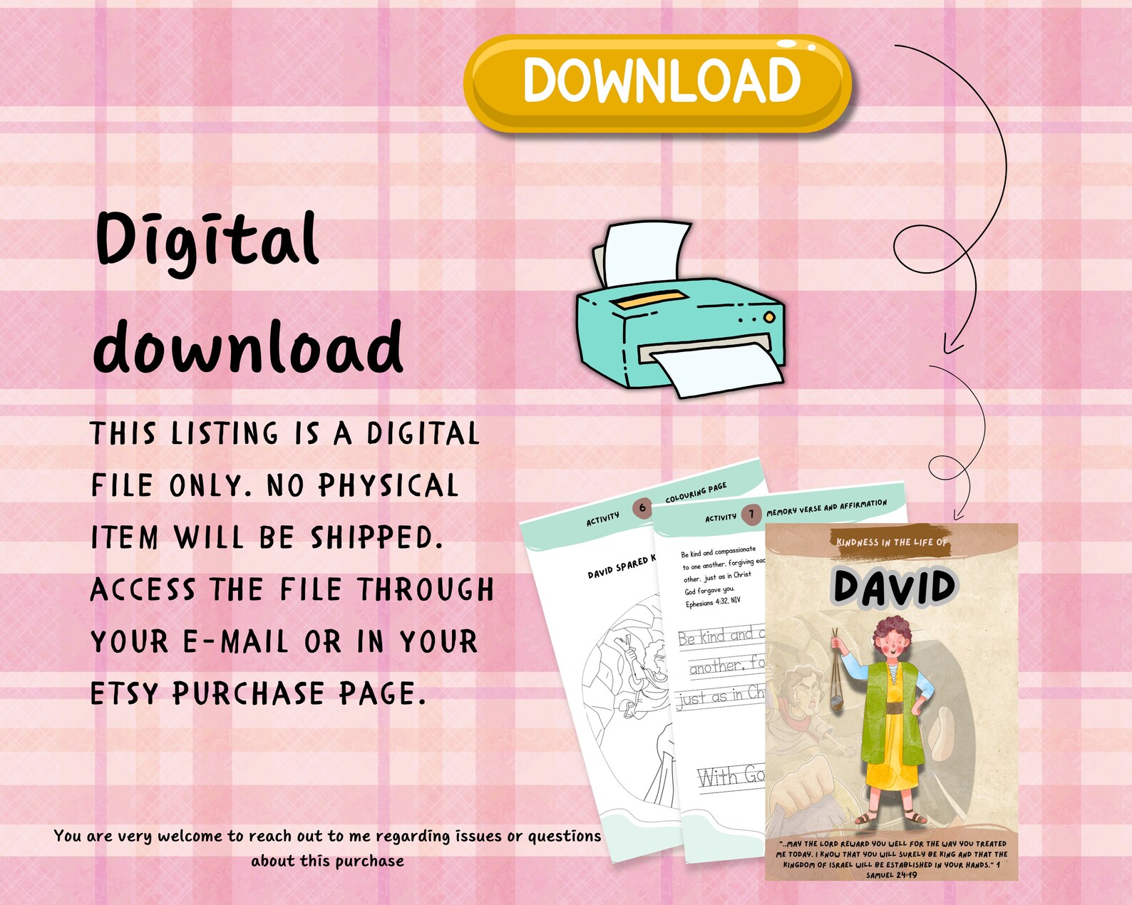 David Bible Activity Pack, Kindness, Christian Printable, Bible Crafts ...