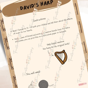 David Harp Craft, Christian Printable, Bible Activity for Kids, Bible ...
