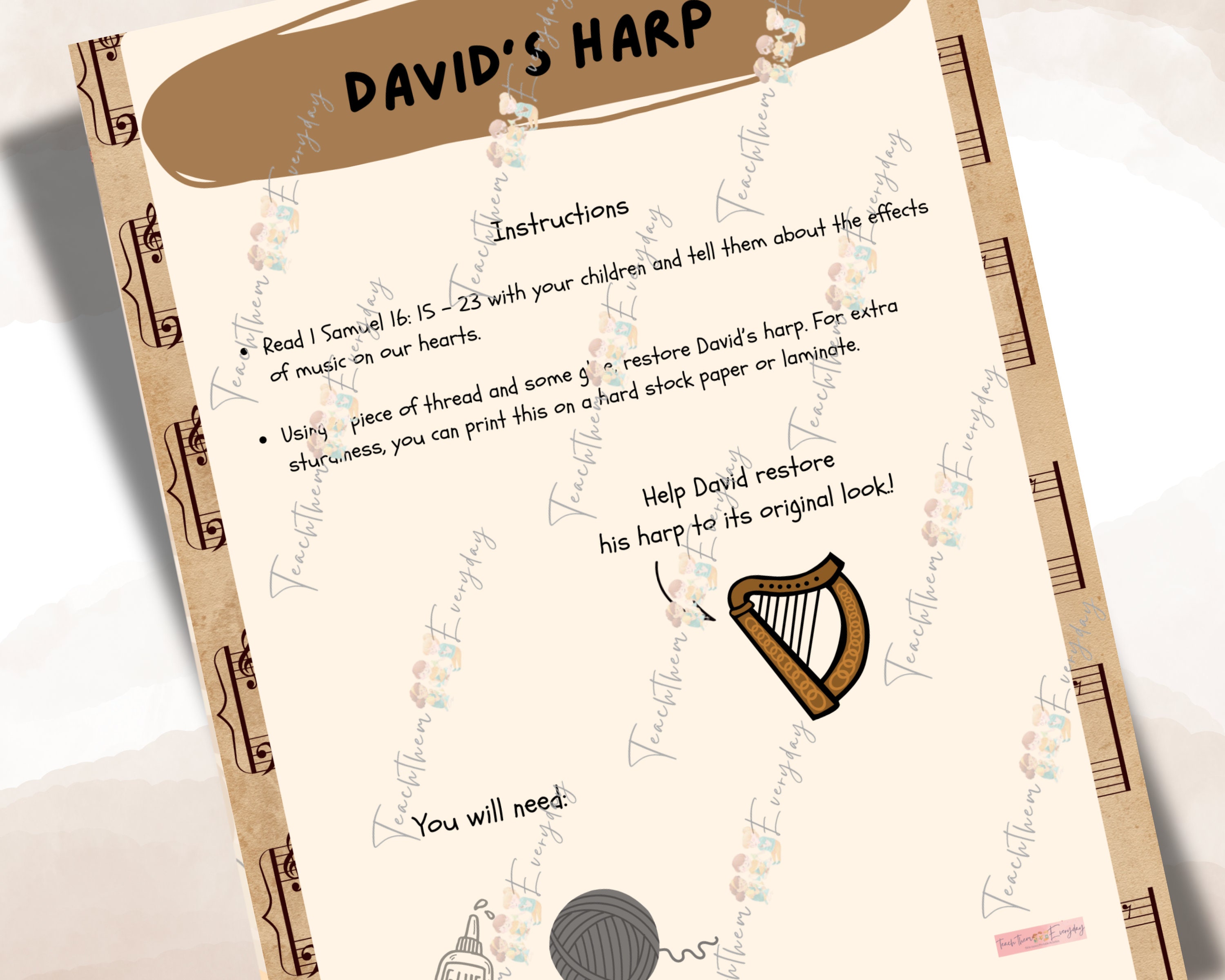 David Harp Craft, Christian Printable, Bible Activity for Kids, Bible ...