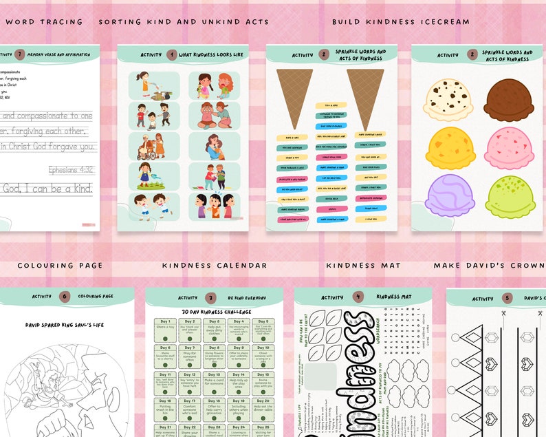 David Bible Activity Pack, Kindness, Christian Printable, Bible Crafts ...