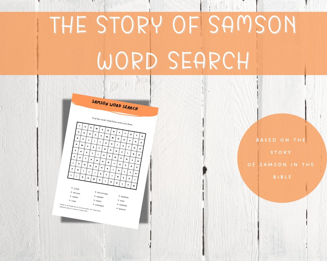 Samson Word Search, Bible Worksheets, Christian Printable. - Etsy