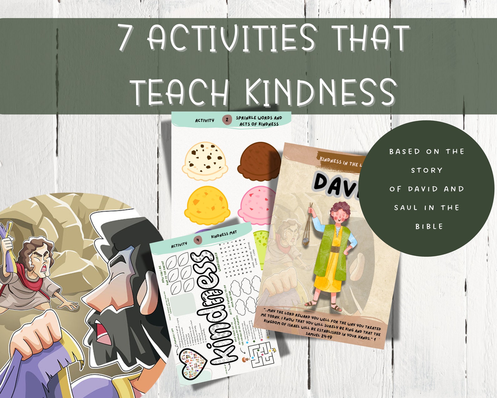 David Bible Activity Pack, Kindness, Christian Printable, Bible Crafts ...