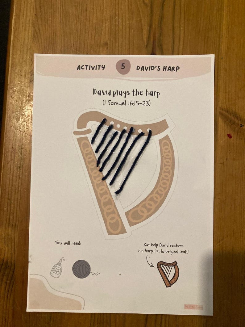 David Harp Craft, Christian Printable, Bible Activity for Kids, Bible ...