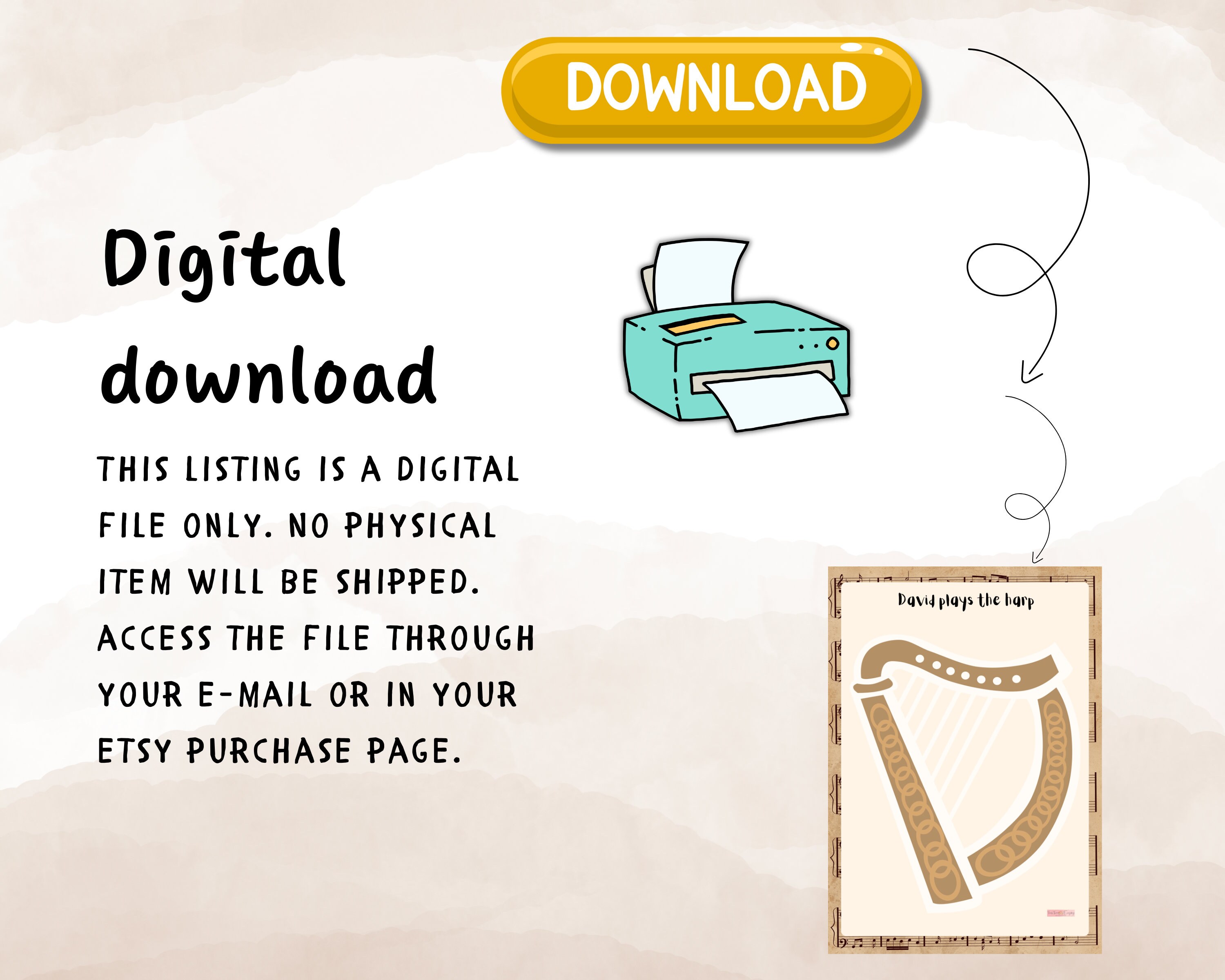 David Harp Craft, Christian Printable, Bible Activity for Kids, Bible ...