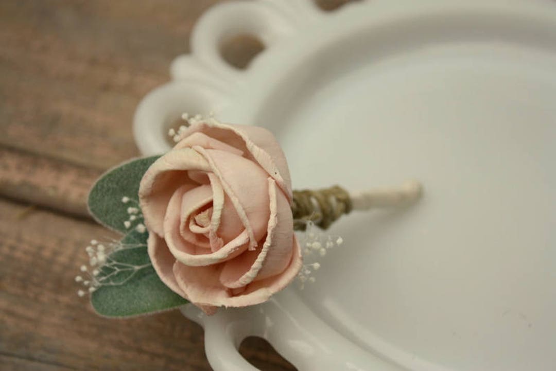 Blush Pink Boutonniere, Grooms Flower, Pin on Sola Wood Flower, Blush ...