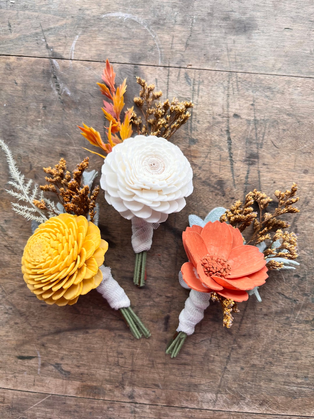 Laurel~ Fall Wedding Boutonniere, READY TO SHIP Sola Wood Flower ...