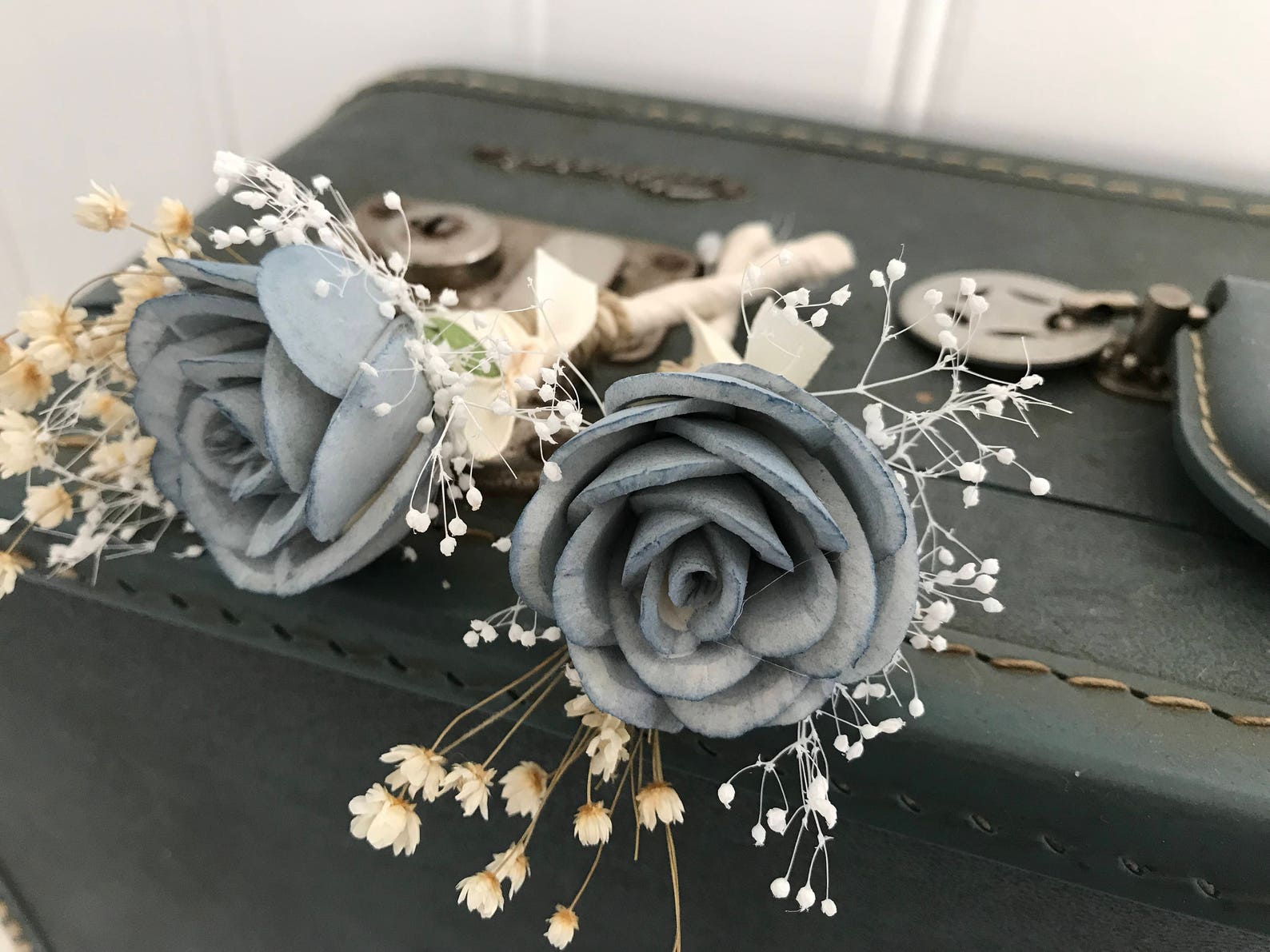 Dusty Blue Boutonniere, Grooms Flower, Pin on Sola Wood Flower, Slate ...