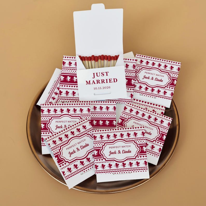 Personalized Cupid Wedding Matchbook Favor, Retro Red Matchbox Keepsake ...