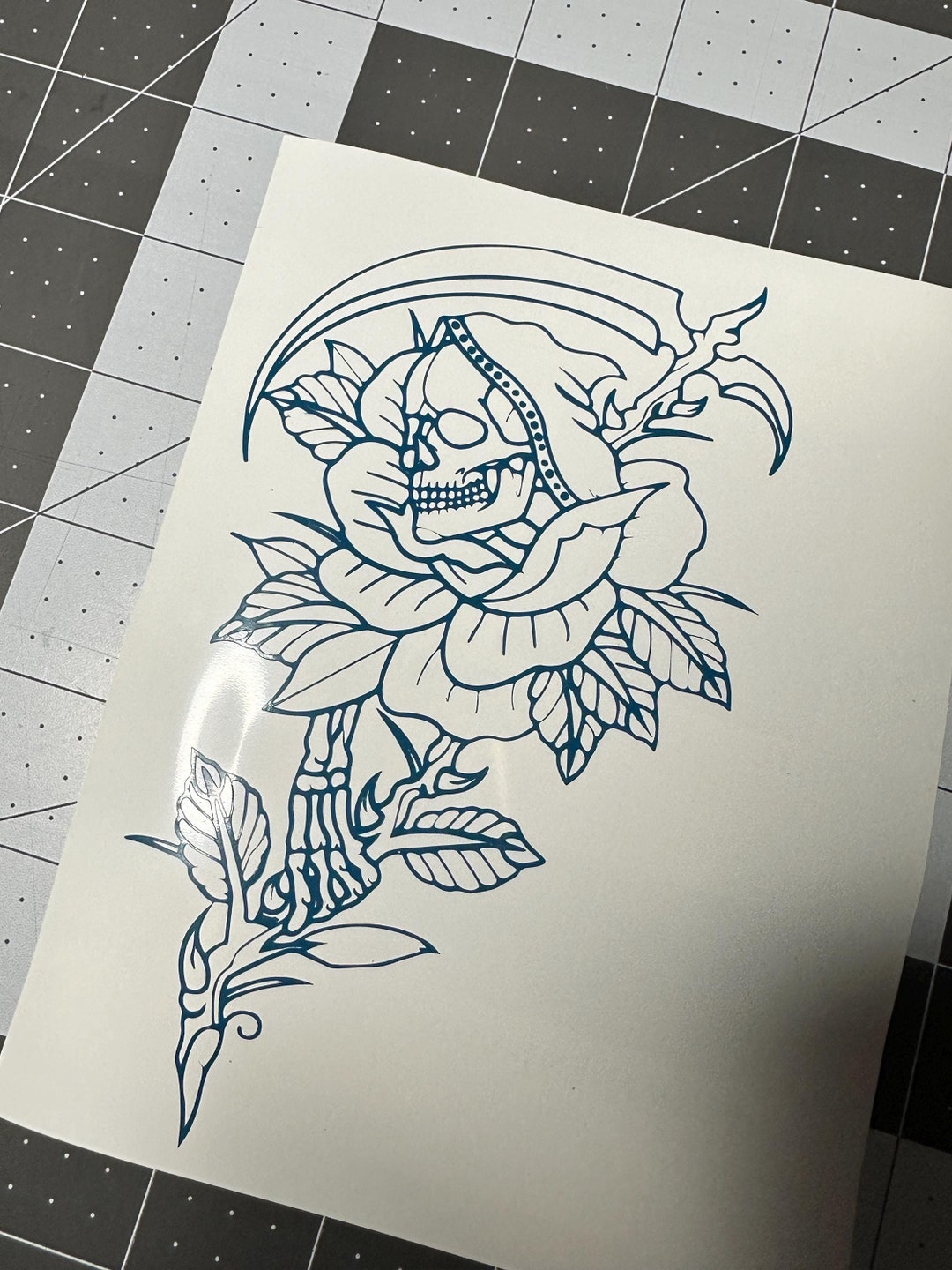 Grim Reaper Rose American Traditional Tattoo Decal- Rose of Death - Car ...