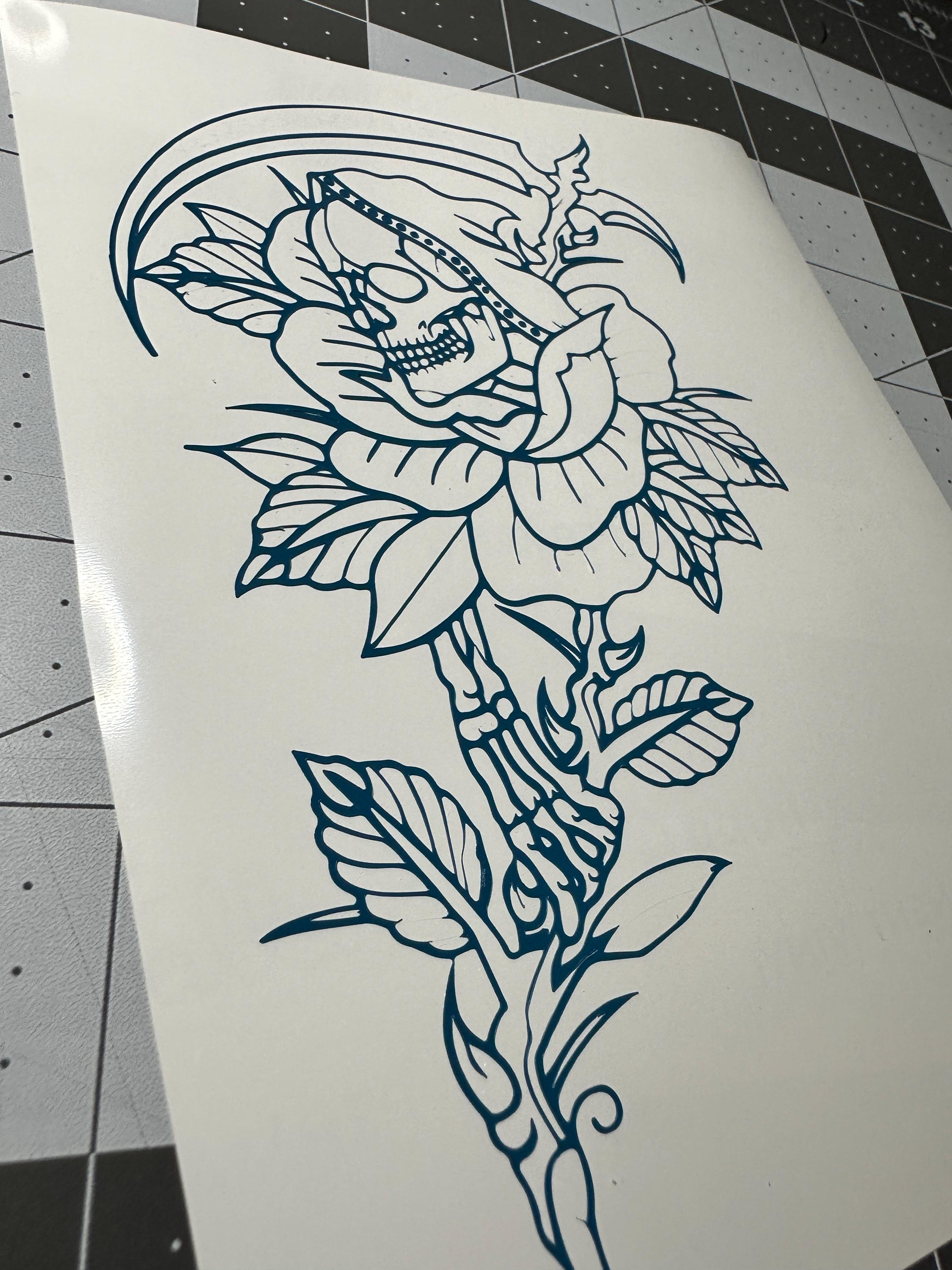 Grim Reaper Rose American Traditional Tattoo Decal Rose of Death Car ...