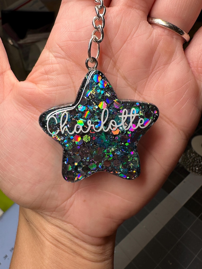 Custom Glitter Bubble Star Keychain: Personalized Bag Charm - Etsy