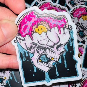 Dripping Donut Skull Smiley Face Sticker - Waterproof Laptop Decal - Etsy