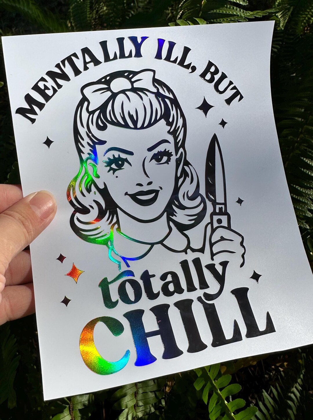 Retro Pinup Girl Vinyl Decal Sticker- Mentally Ill, but Totally Chill ...