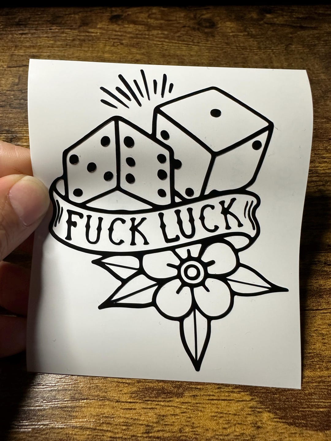 American Traditional Tattoo F*** Luck Dice Decal Sticker - Car Window ...