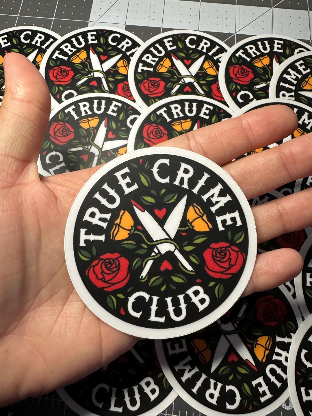 True Crime Club Sticker: Roses and Knives Waterproof Decal - Etsy