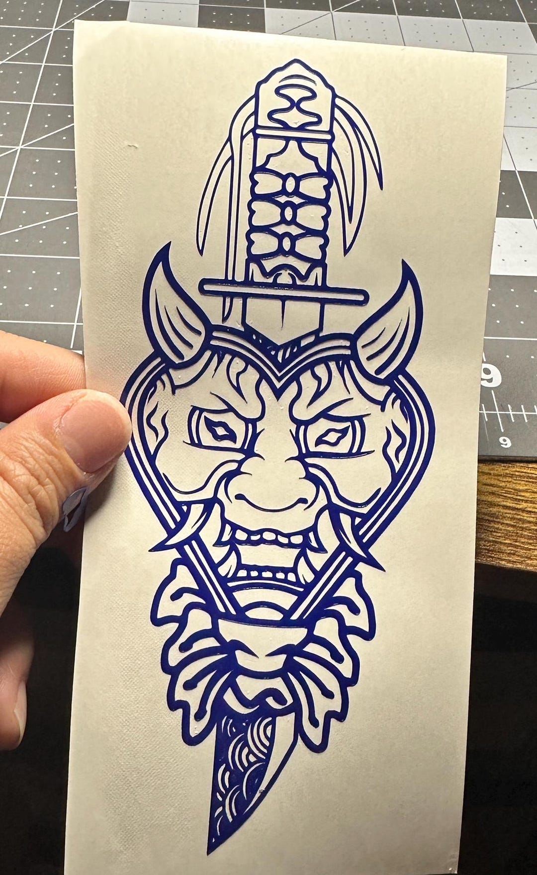 Japanese Oni Mask Heart Dagger Traditional Tattoo Decal - Car Window ...